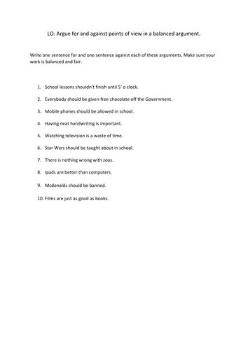 Writing A Balanced Argument Presentations And Worksheets Teaching Resources