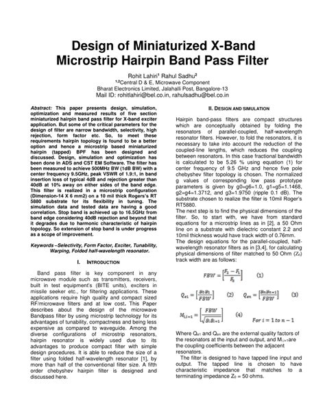 Pdf Design Of Miniaturized X Band Microstrip Hairpin Band Pass Filter