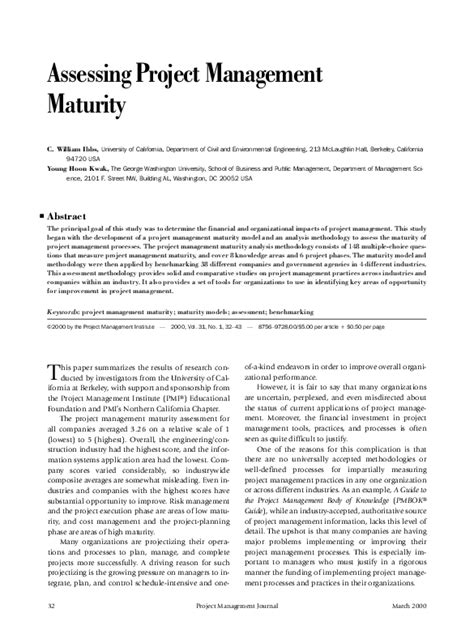 Pdf Assessing Project Management Maturity