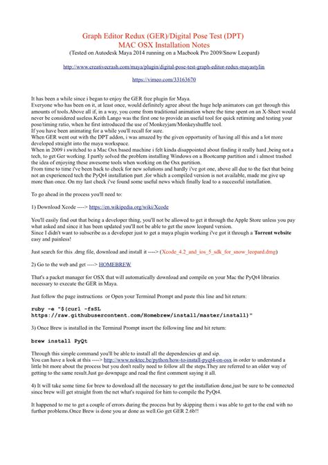 Manlio Vetri Graph Editor Redux GER Digital Pose Test DPT MAC OSX Installation Notes