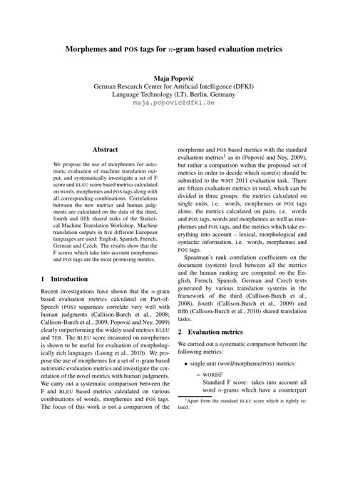Pdf Morphemes And Pos Tags For N Gram Based Evaluation Metrics