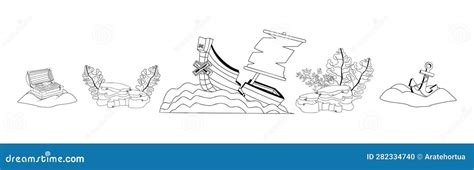 Set Vector Cartoon Objects On The Seabed Character Isolated Illustration Stock Vector