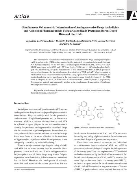 Pdf Simultaneous Voltammetric Determination Of Antihypertensive Drugs Amlodipine And Atenolol
