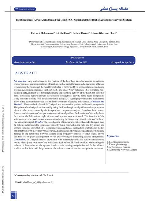 pdf identification of atrial arrhythmia foci using ecg signal and the