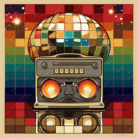 1970년대 디스코 러브 레터 세트 반이는 금속 종이 디스코 볼 프레임 2d 클리퍼트 프레임 디자인 프리미엄 사진