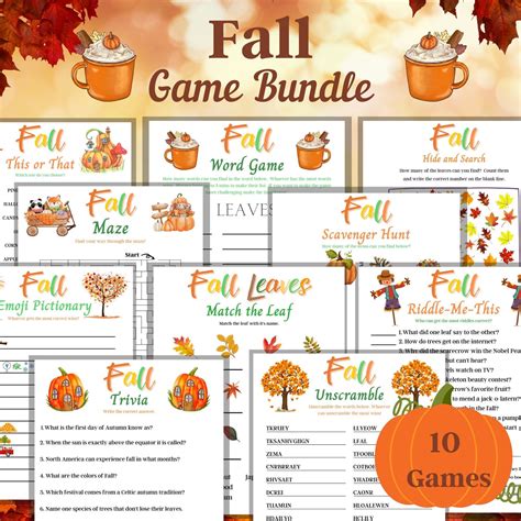 Fall Games Bundle 10 Autumn Party Games Fun Printable Autumn Games Fall