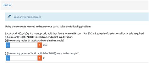 Solved a) How many moles of lactic acid were in the sample? | Chegg.com