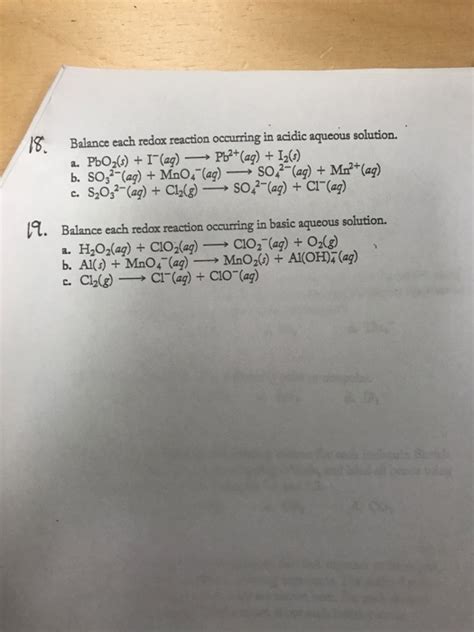 solved 3 balance each redox reaction occurring in acidic