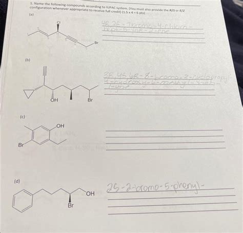 solved 1 name the following compounds according to iupac
