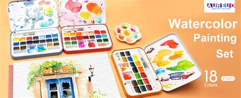 Aureuo Travel Watercolor Paint Set 18 Water Colors Half
