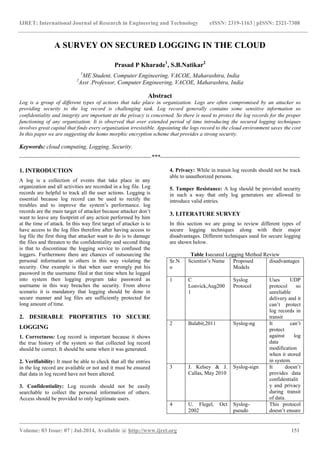 A Survey On Secured Logging In The Cloud PDF