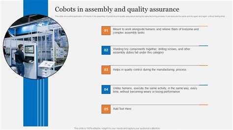 Cobots Usecases In Different Sectors Cobots In Assembly And Quality Assurance Template Pdf