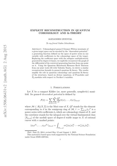Pdf Explicit Reconstruction In Quantum Cohomology And K Theory