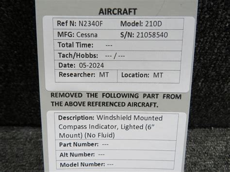 Windshield Mounted Compass Indicator Lighted 6” Mount No Fluid No Data Plate