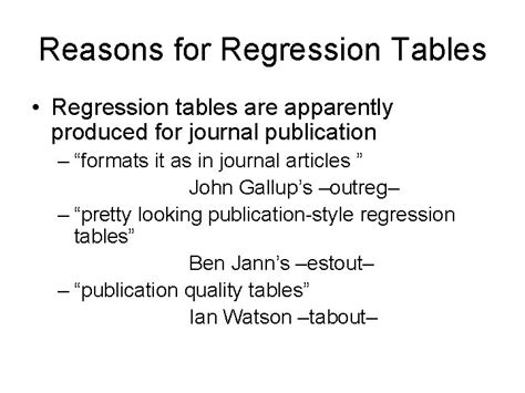 Rapid Formation Of Regression Tables For Research Purposes