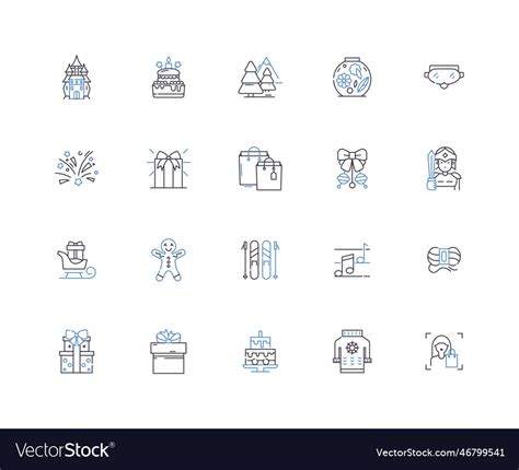 Thrilled New Year Line Icons Collection Royalty Free Vector