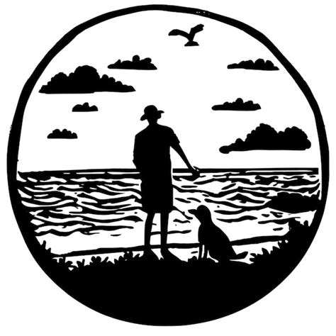 At The Seaside Vector Illustration Linocut Premium Ai Generated Vector