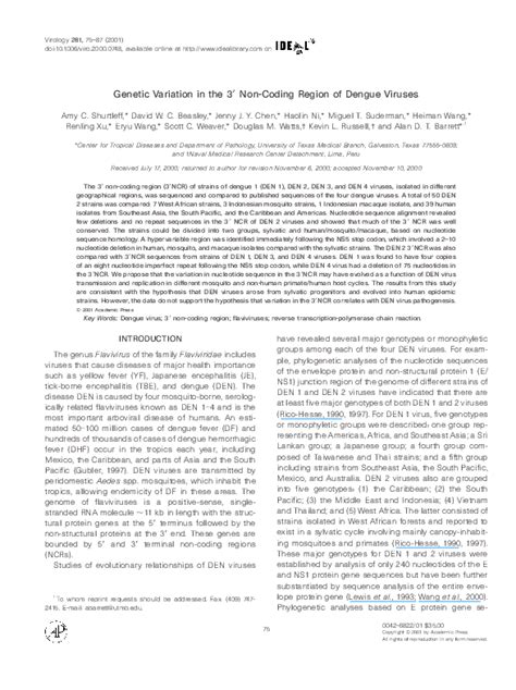 Pdf Genetic Variation In The 3 Non Coding Region Of Dengue Viruses