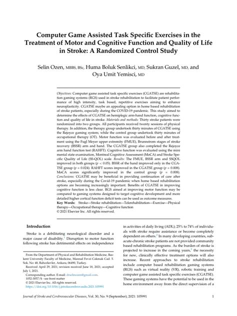 Computer Game Assisted Task Specific Exercises Treatment Motor Cognitive Function Pdf