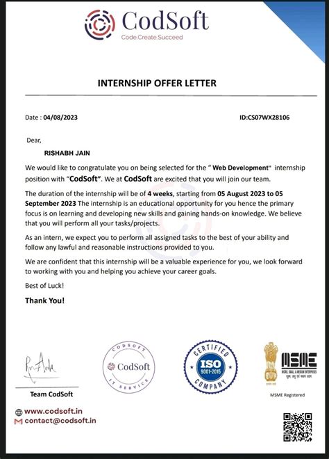 Rishabh Jain On Linkedin Internship Webdevelopment Codsoftopportunity Firstinternship Skills