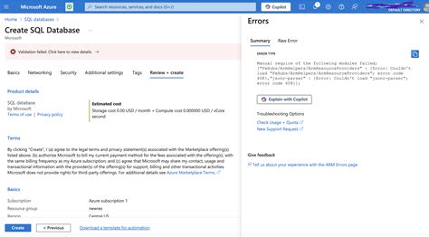 Error Validation Failed When Create Sql Database In Azure Portal