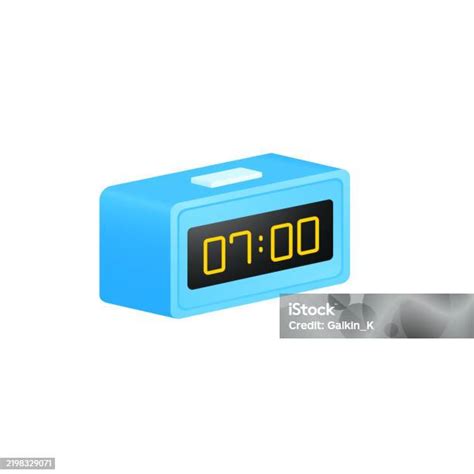 Led 디지털 알람 시계 전자 장치 타이머 검은 색 화면과 녹색 숫자가있는 알림 아이콘 고립된 윤곽선과 함께 평면 만화 스타일의 벡터 그림 손으로 알람 시계를 끕니다 Led