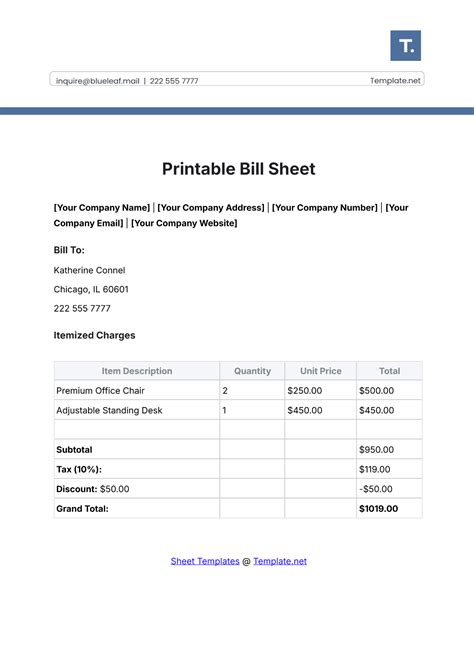 Free Printable Bill Sheet Template To Edit Online