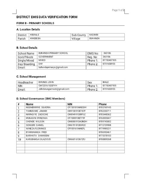 District Emis Data Verification Form Primaryphoenix Pdf