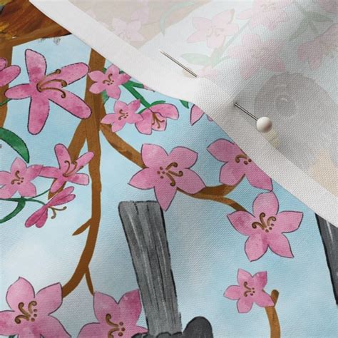 Robins In The Cherry Tree Fabric Spoonflower