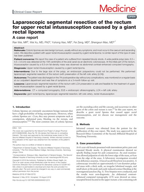 Pdf Laparoscopic Segmental Resection Of The Rectum For Upper Rectal Intussusception Caused By