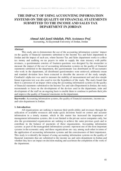 Pdf The Impact Of Using Accounting Information Systems On The Quality Of Financial Statements