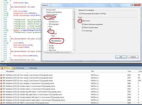 Css Style Errors In Visual Studio While Compiling Stack Overflow
