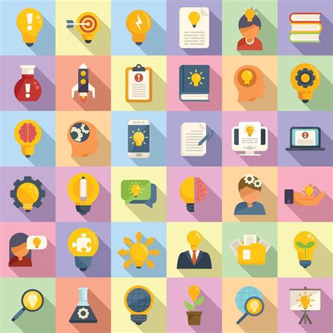 Idea Icons Set Flat Vector Light Bulb 8910399 Vector Art At Vecteezy