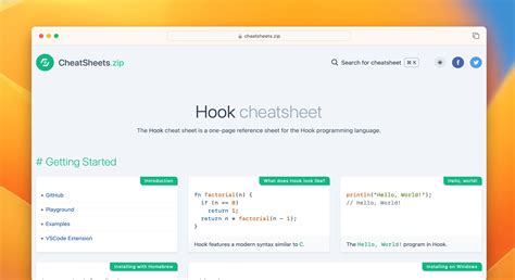 Hook Cheat Sheet And Quick Reference