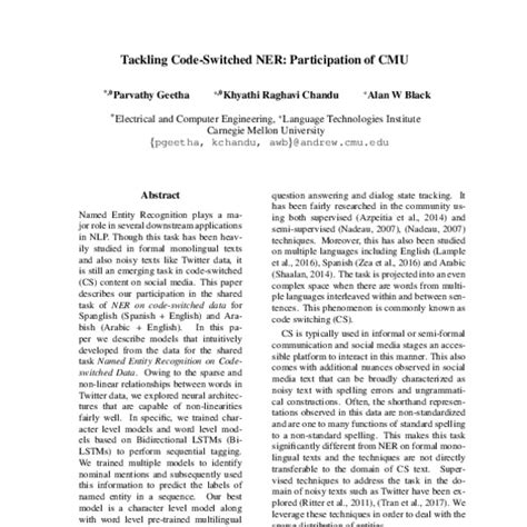 Tackling Code Switched Ner Participation Of Cmu Acl Anthology