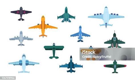 평면 비행기 군용 제트 항공기와 민간 터보 판 항공 비행기 운송 항공의 최고 보기 벡터 격리 평면 전투기에 대한 스톡 벡터 아트