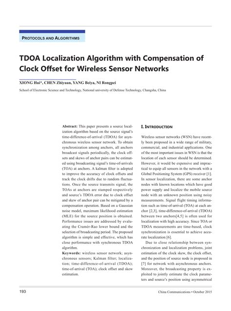Pdf Tdoa Localization Algorithm With Compensation Of Clock Offset For