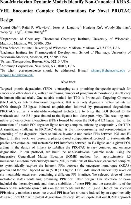 Non Markovian Dynamic Models Identify Non Canonical Kras Vhl Encounter