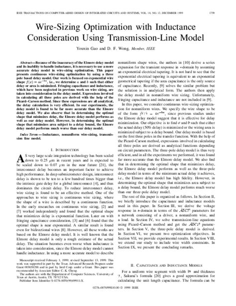 Pdf Wire Sizing Optimization With Inductance Consideration Using