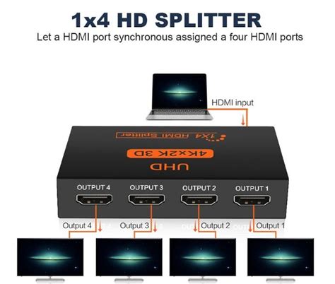 4K HDMI Splitter Full HD 1080p Video HDMI Split 1 Input To 4 Output Display For HDTV DVD PS3