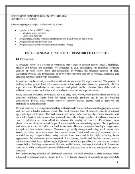 Reinforced Concrete Structures Reinforced Concrete Design Civil 4th Sem Learning Outcomes