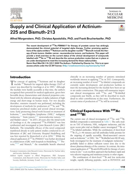 Pdf Supply And Clinical Application Of Actinium 225 And Bismuth 213