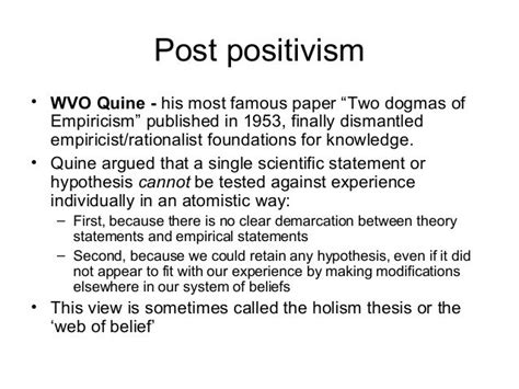 Epistemology Of Positivism And Post Positivism