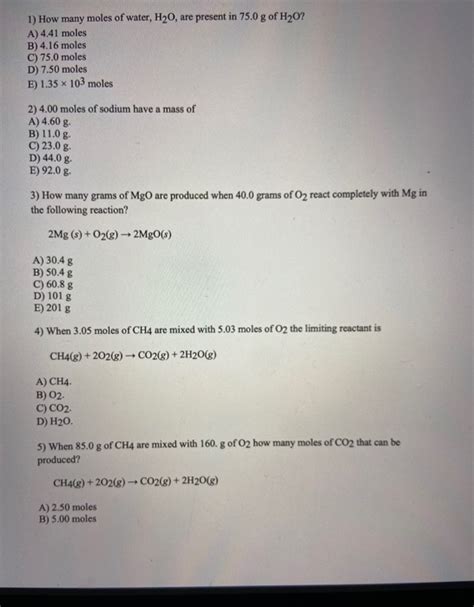 solved 1 how many moles of water h20 are present in 75 0
