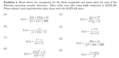 Problem 1 Hand Sketch The Asymptotes For The Bode