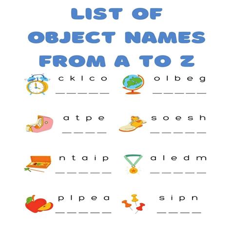 List Of Object A Z Types Of Object Names
