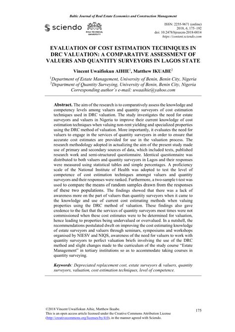 Pdf Evaluation Of Cost Estimation Techniques In Drc Valuation A Comparative Assessment Of