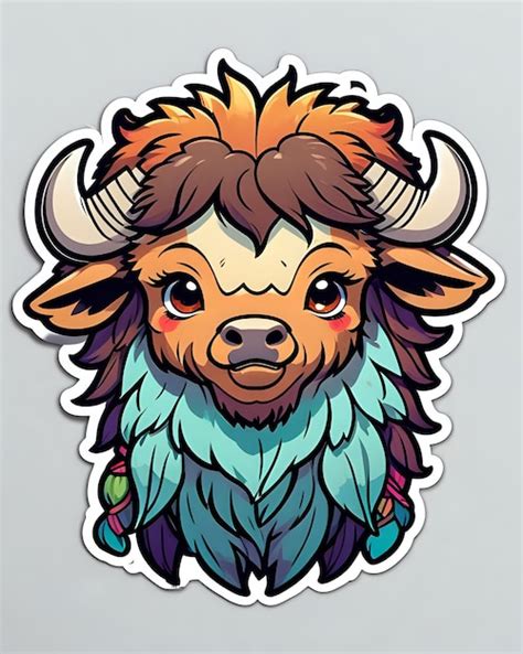 premium photo illustration of a cute bison sticker with vibrant