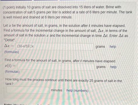 solved 1 point initially 10 grams of salt are dissolved