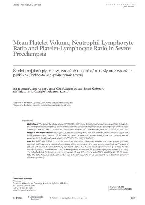 Pdf Mean Platelet Volume Neutrophil Lymphocyte Ratio And Platelet Lymphocyte Ratio In Severe